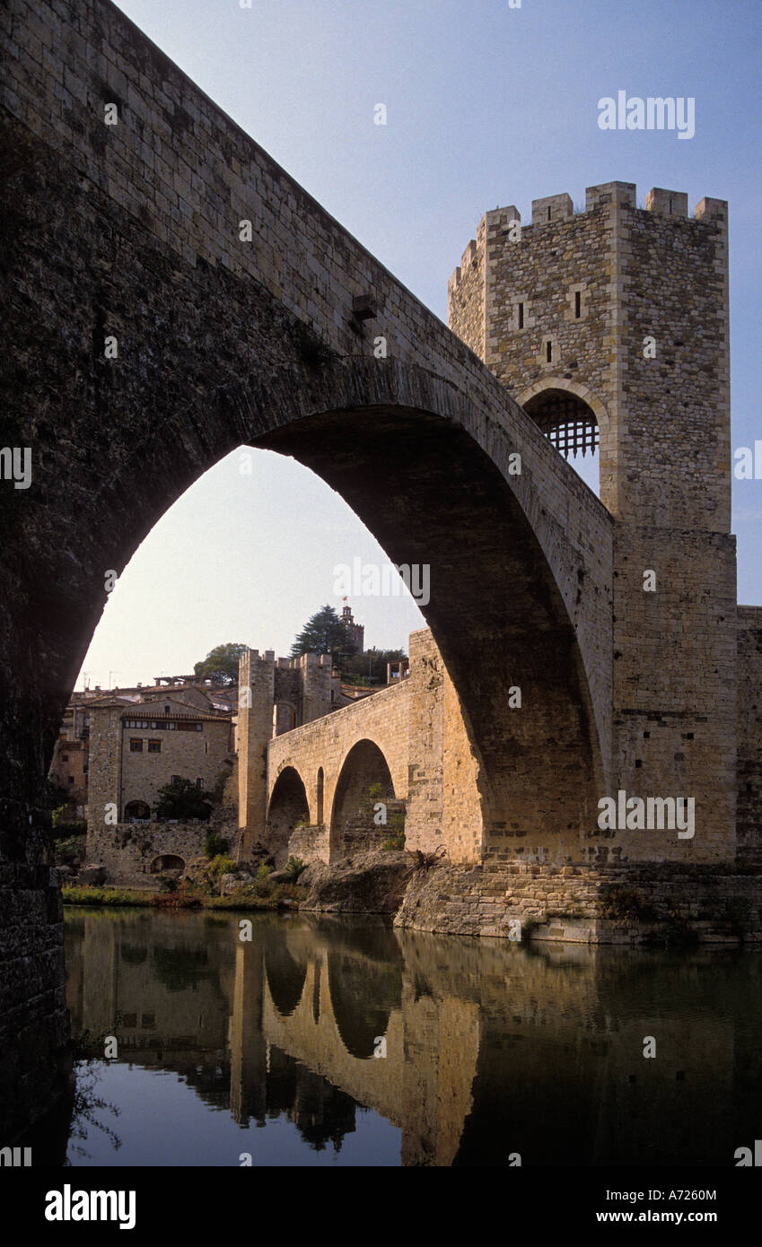 Medieval, fortified bridge at Besalu, Catalonia, Spain Stock Photo - Alamy