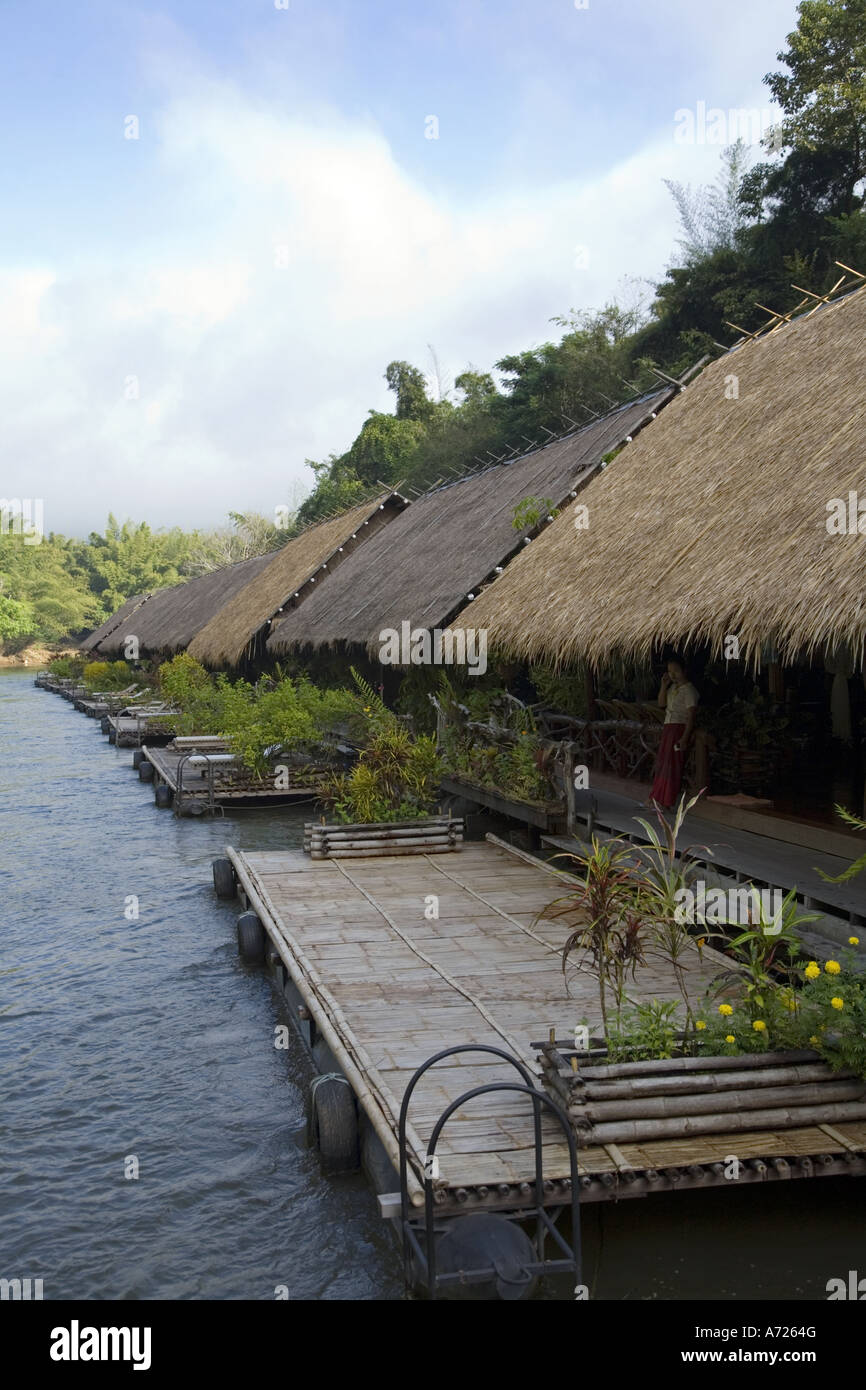 Jungle Rafts, a floating hotel on the river Kwai in Thailand Stock ...