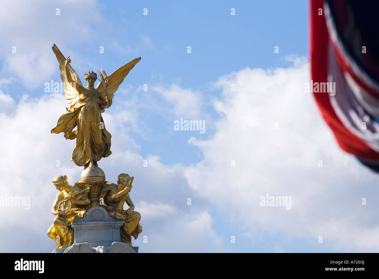 Winged Victory Queen Victoria Memorial and union jack flag outside ...