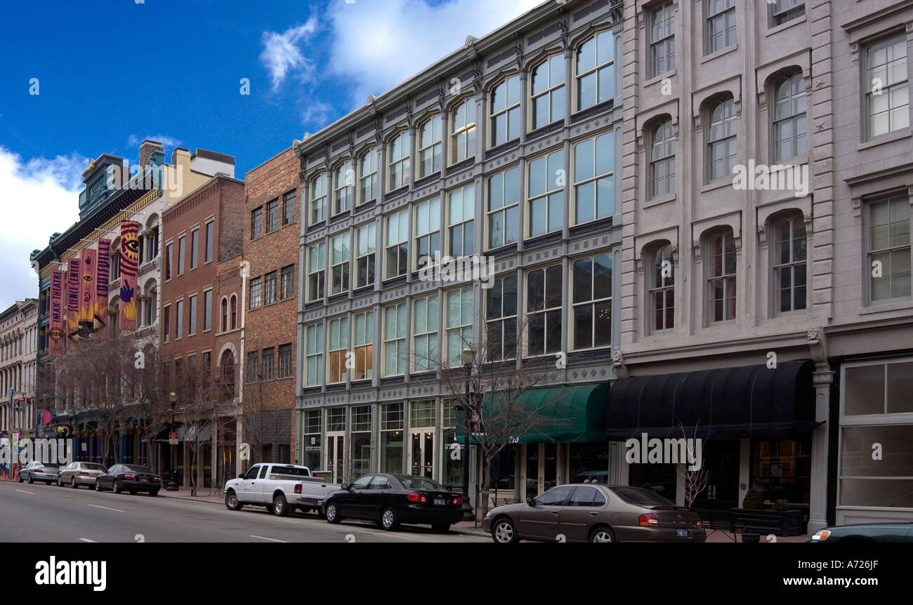 Old architecture examples in buildings along Main Street in Louisville ...