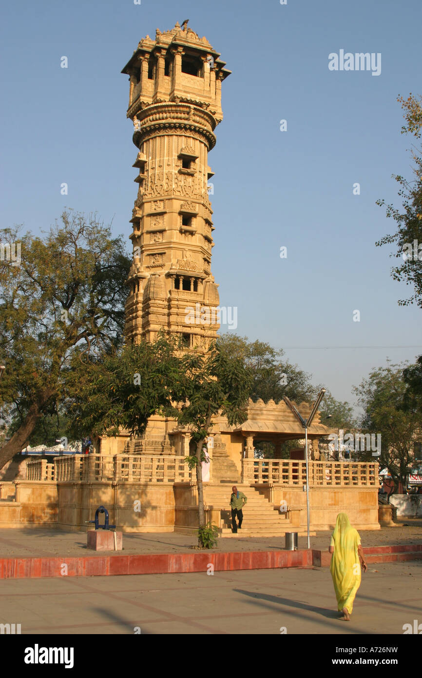 Carved red stone tower at the Hathee Singh Jain Temple Ahmedabad ...