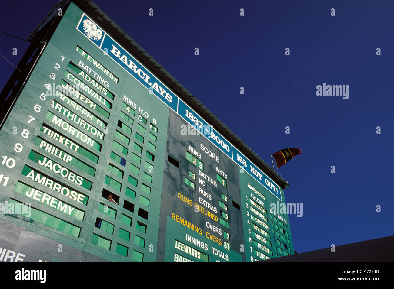 Barbados, Bridgetown, Cricket scoreboard, Kensington Oval Stock Photo ...