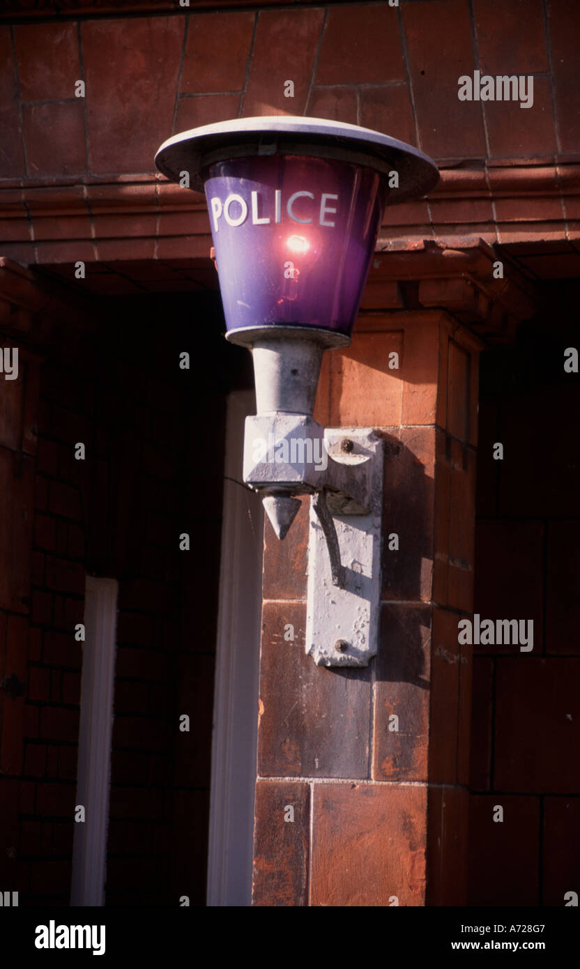 Traditional British blue police lamp outside a police station Stock ...