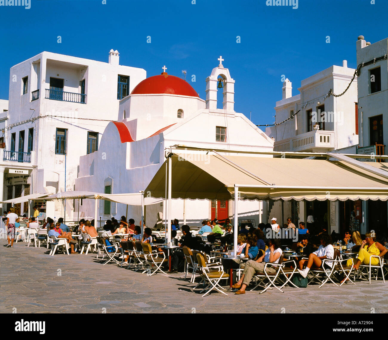 Outdoor Cafe at Mykonos Cyclades Greek Islands Greece Stock Photo - Alamy