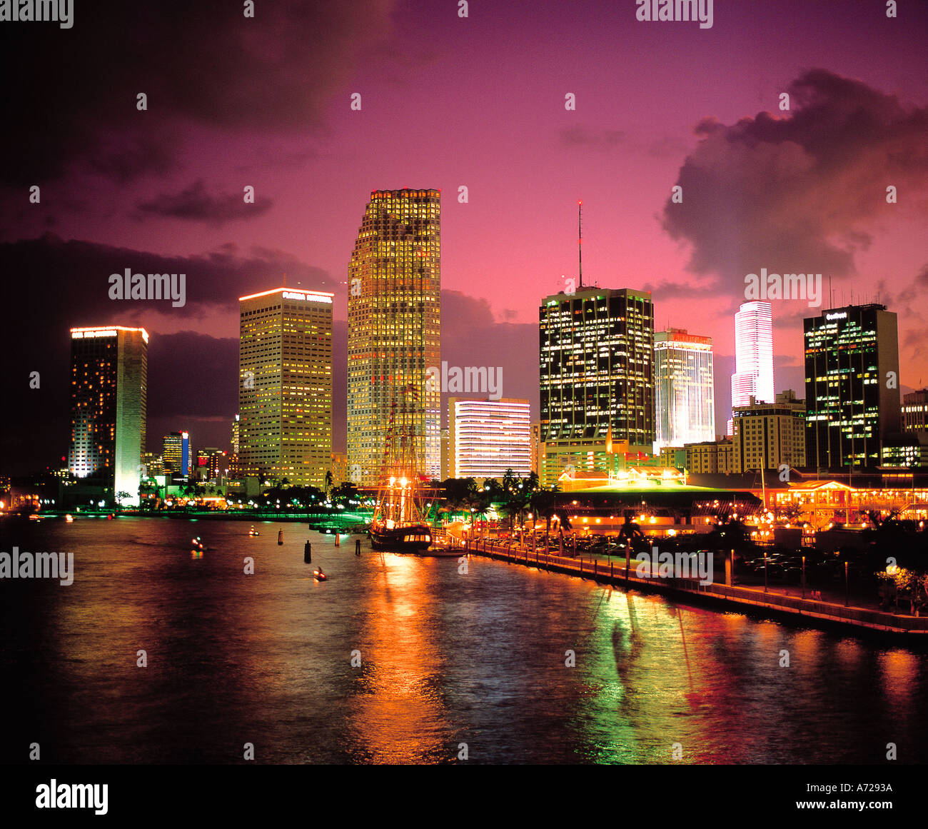 Miami skyline at night in Florida Stock Photo - Alamy