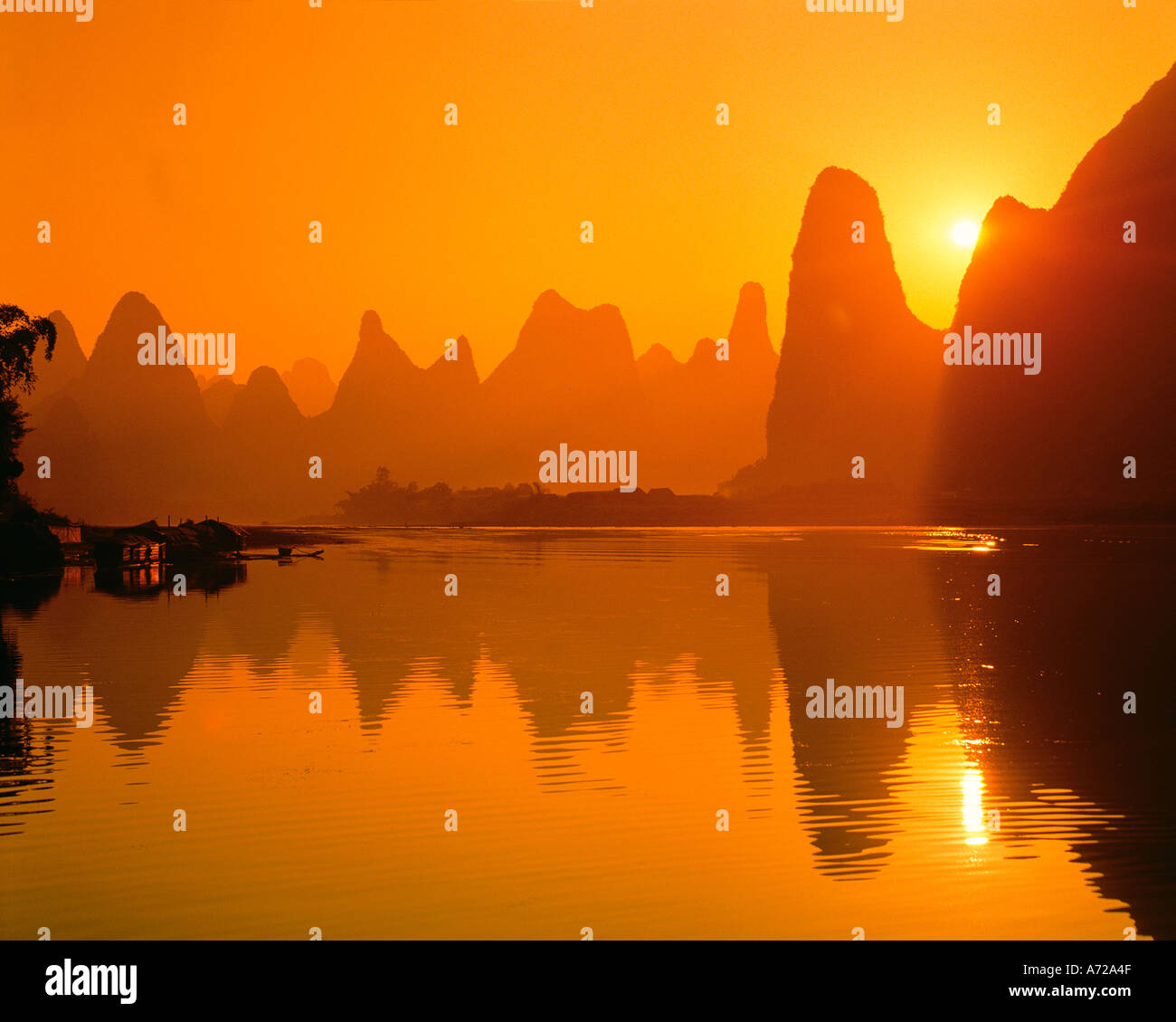 Limestone Peaks of the Li River at Sunrise in Guilin Guangxi China ...