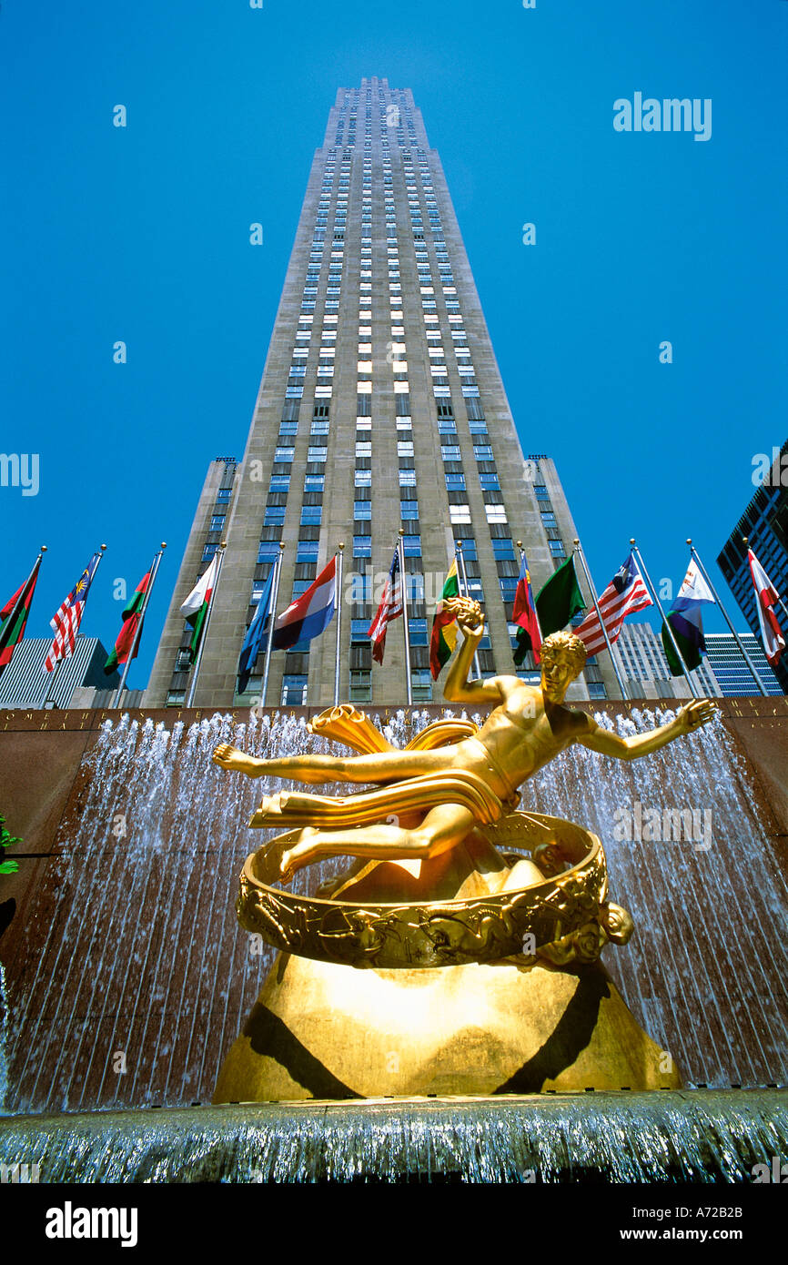 Prometheus Statue and Fountain Rockefeller Center New York City Stock ...