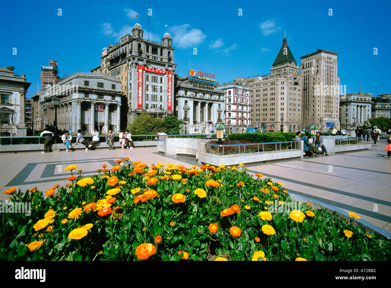 River Promenade and Peace Hotel Whampoa River Bund Shanghai China Stock ...