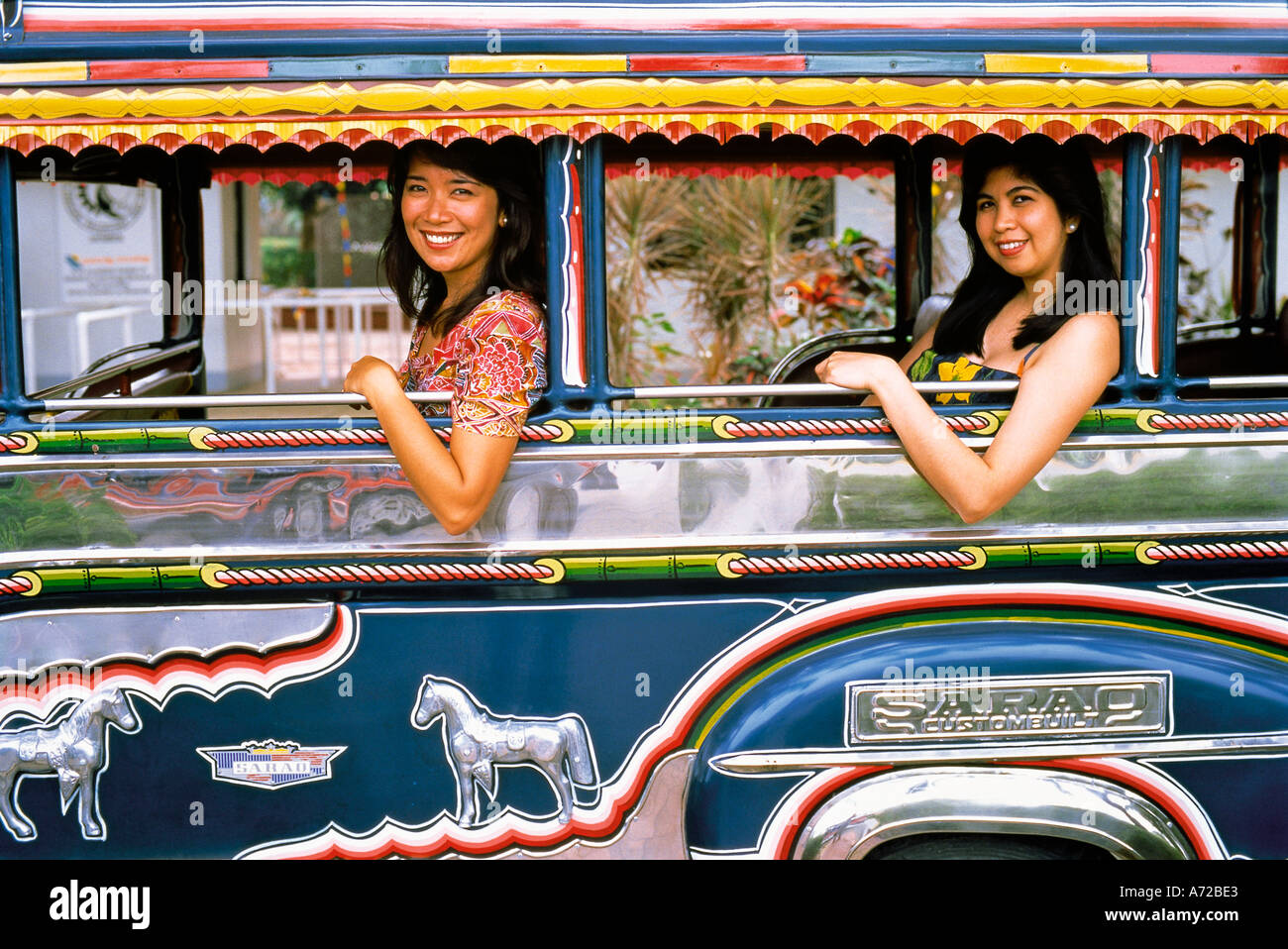 Girls in Jeepney taxi in Philippines Stock Photo - Alamy