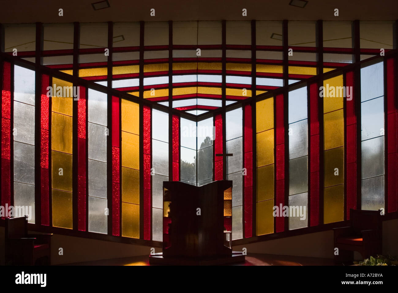 Stained glass window of Danforth Chapel by Frank Lloyd Wright campus of ...