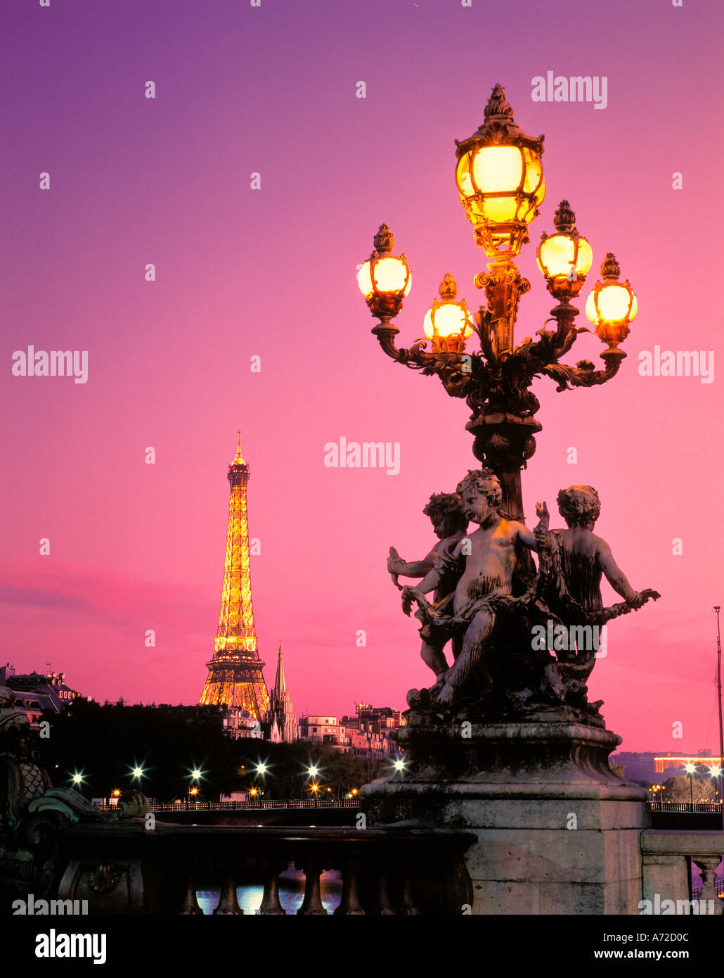 Alexander 3rd Bridge and Eiffel Tower at night Paris France Stock Photo ...