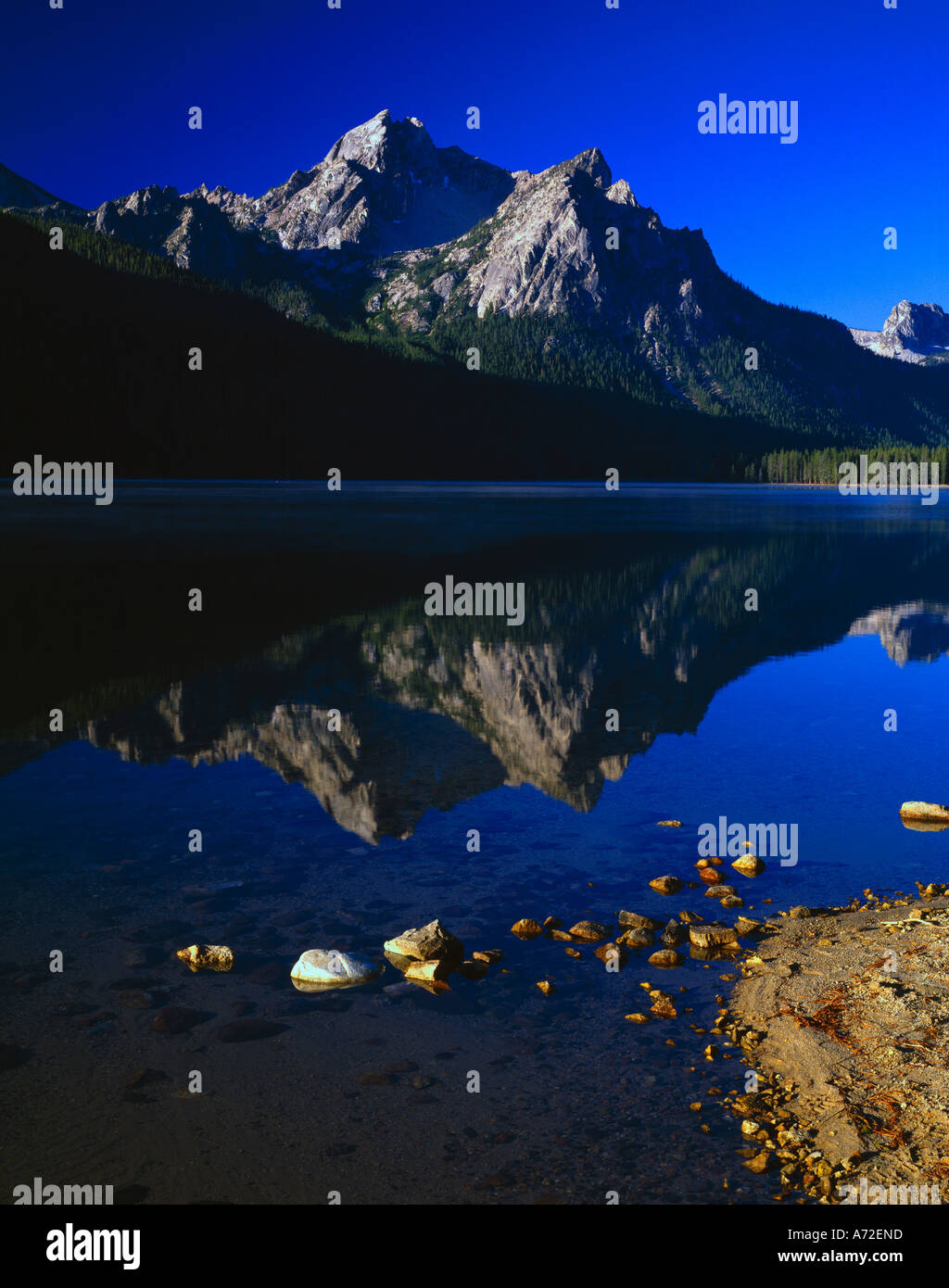 Mountain reflections in lake Sawtooth National Forest Stock Photo - Alamy