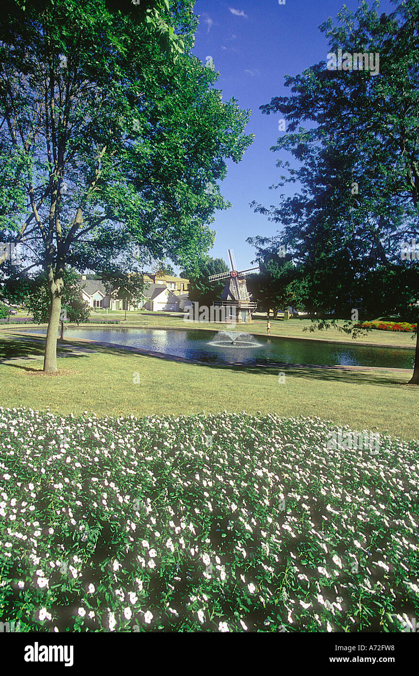 Sunken Pool and Gardens and Windmill in the Dutch Village of Pella Iowa ...