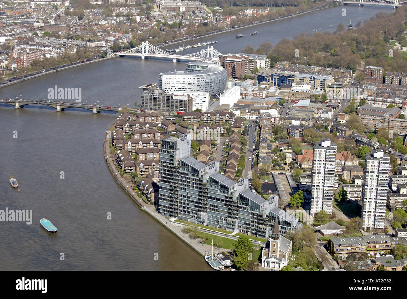 Aerial high level oblique view north of Montevetro Residential ...