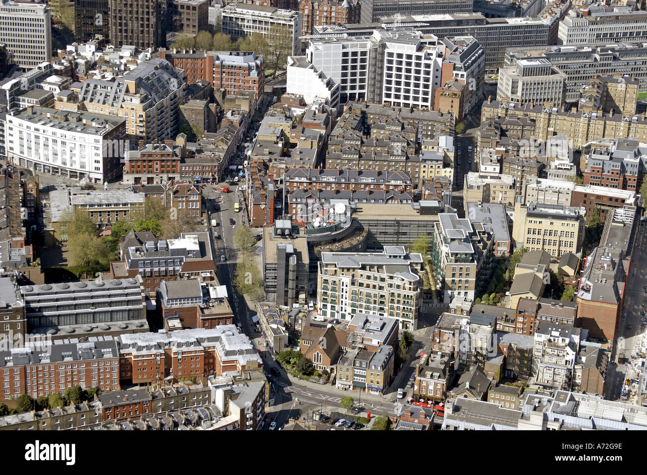 Aerial high level oblique view of Horseferry Road and Channel 4 Four ...