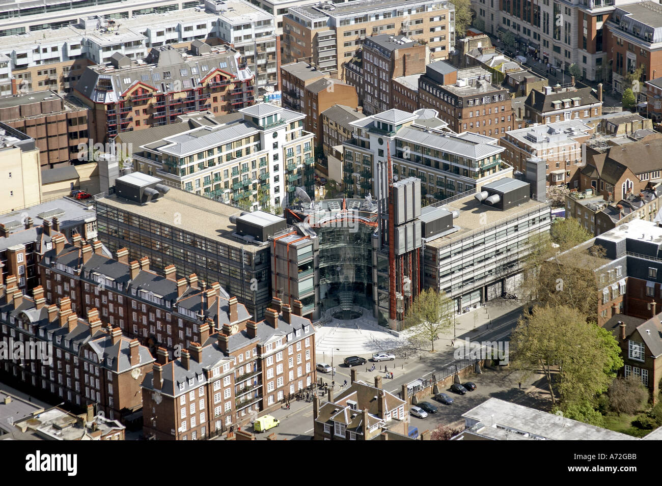 Aerial high level oblique view of Channel Four 4 Building by Richard ...