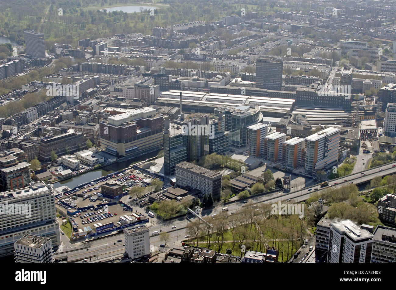 Aerial high level oblique view south west of Paddington Basin and ...