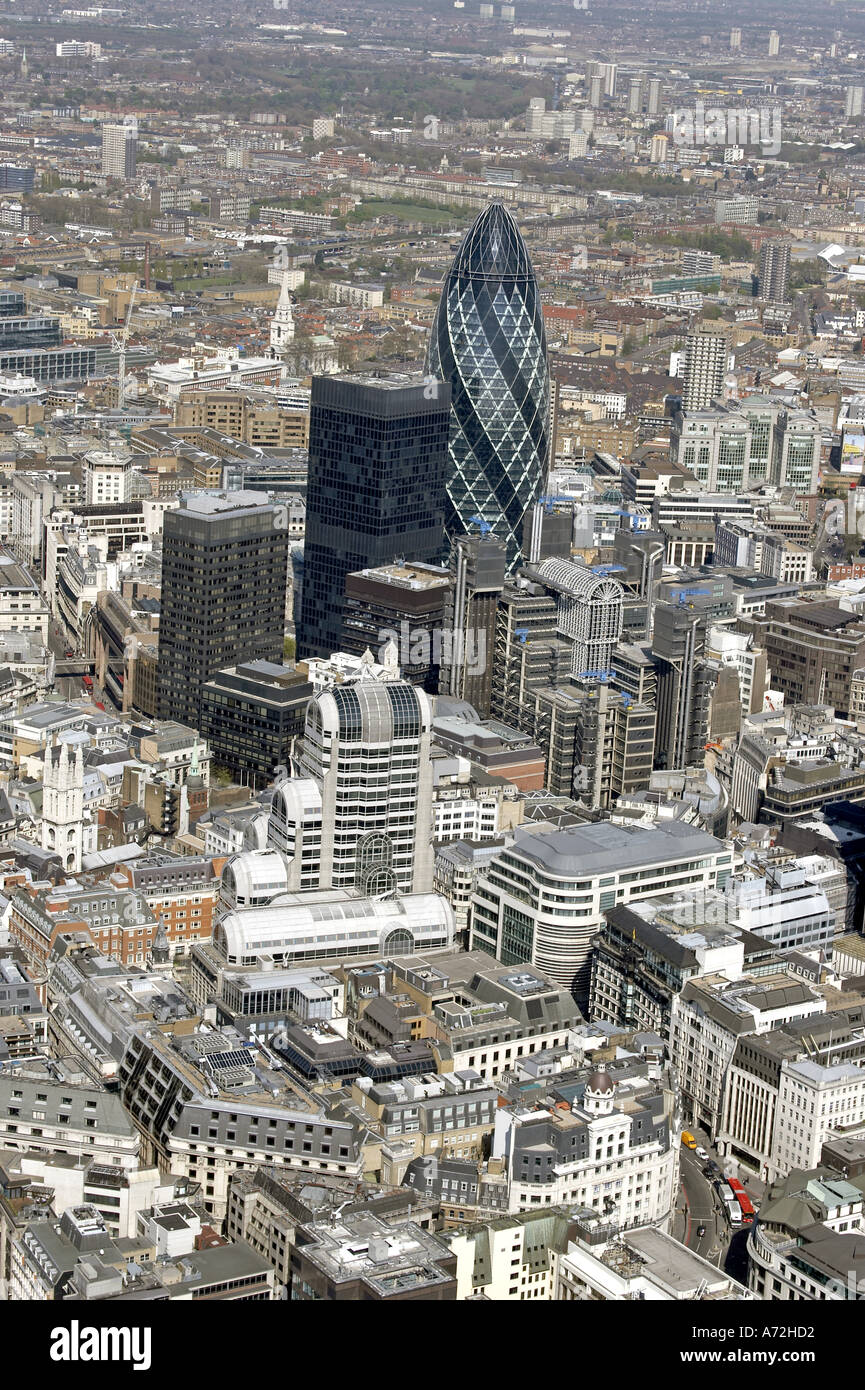 Aerial high level oblique view north of main buildings in City of ...