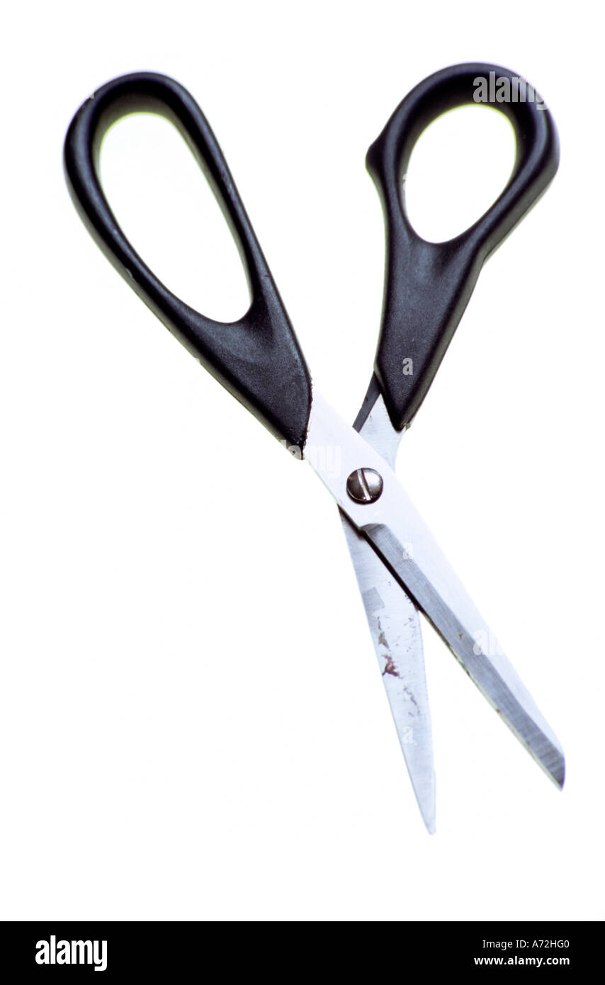Black handled scissors on a white background Stock Photo - Alamy