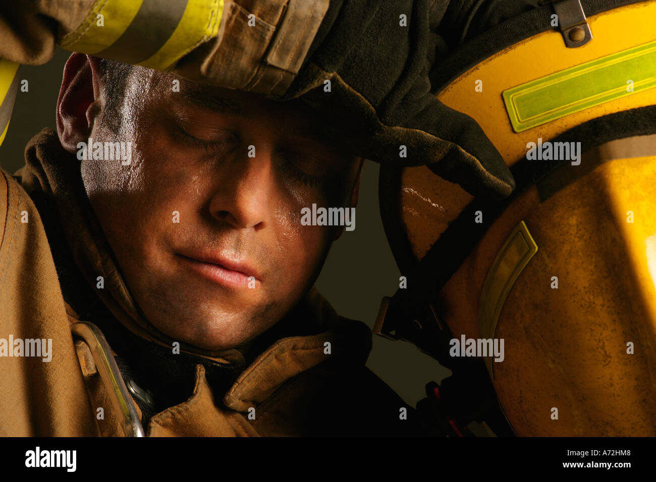 Closeup of fireman Stock Photo - Alamy