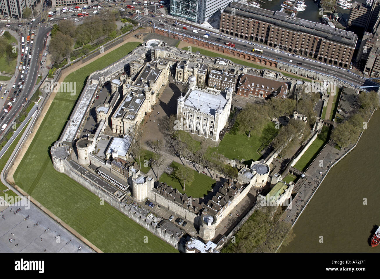 Aerial high level oblique view north east of Tower of London City of ...