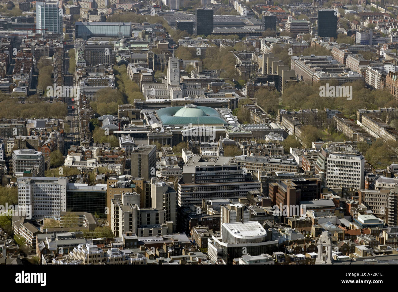 Aerial high level oblique view north of British Museum Bloomsbury Gower ...