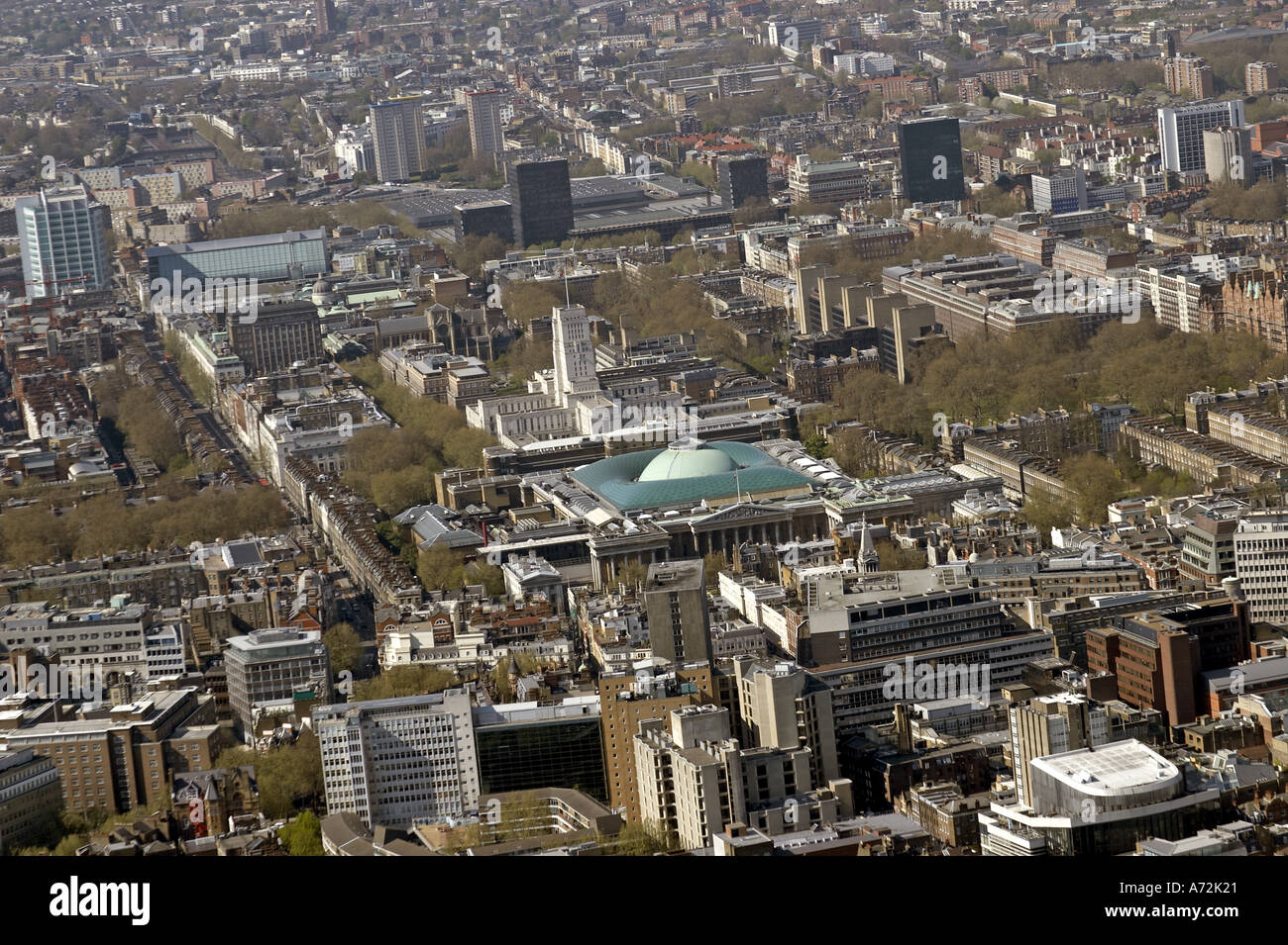Aerial high level oblique view north of British Museum Bloomsbury Gower ...