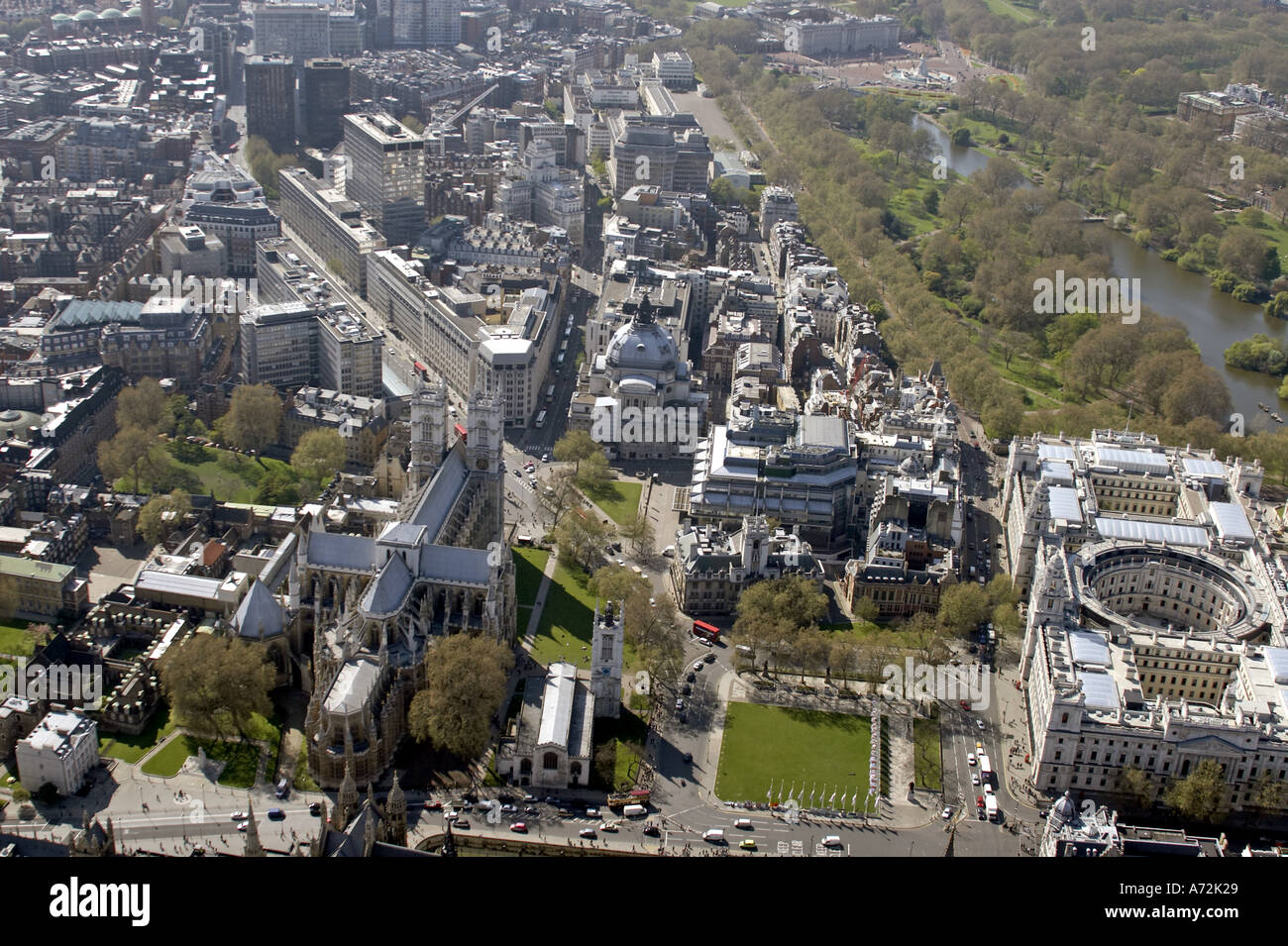 Aerial high level oblique view of north west of HM Treasury Westminster ...