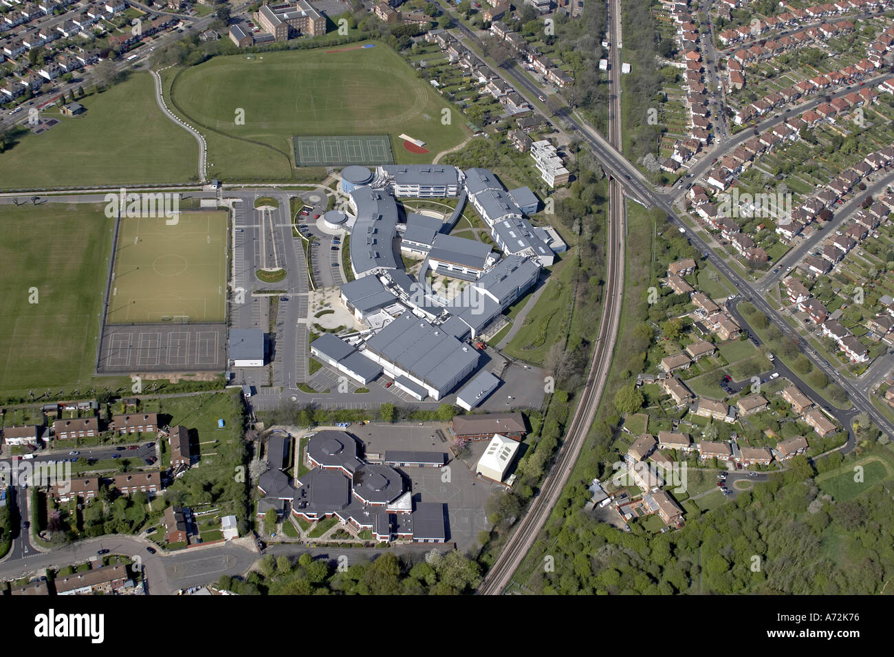 Aerial high level oblique viewnorth of Jewish Free School Kingsbury ...