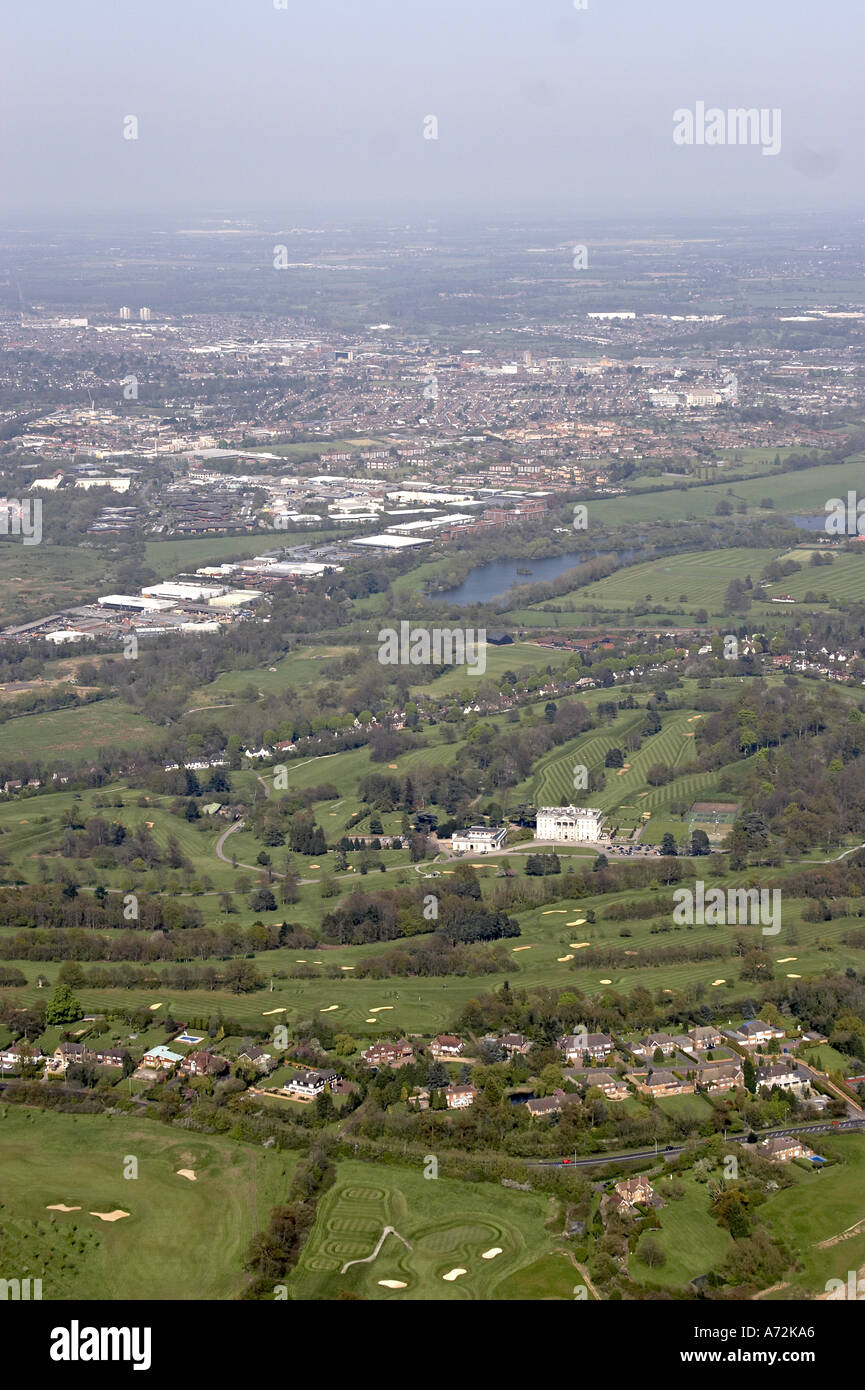 Aerial high level oblique view north of Moor Park golf course Holywell ...