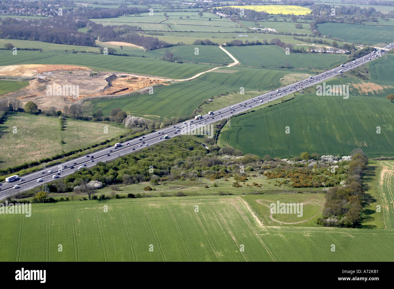 Aerial high level oblique view north west of M25 Motorway London SL9 ...