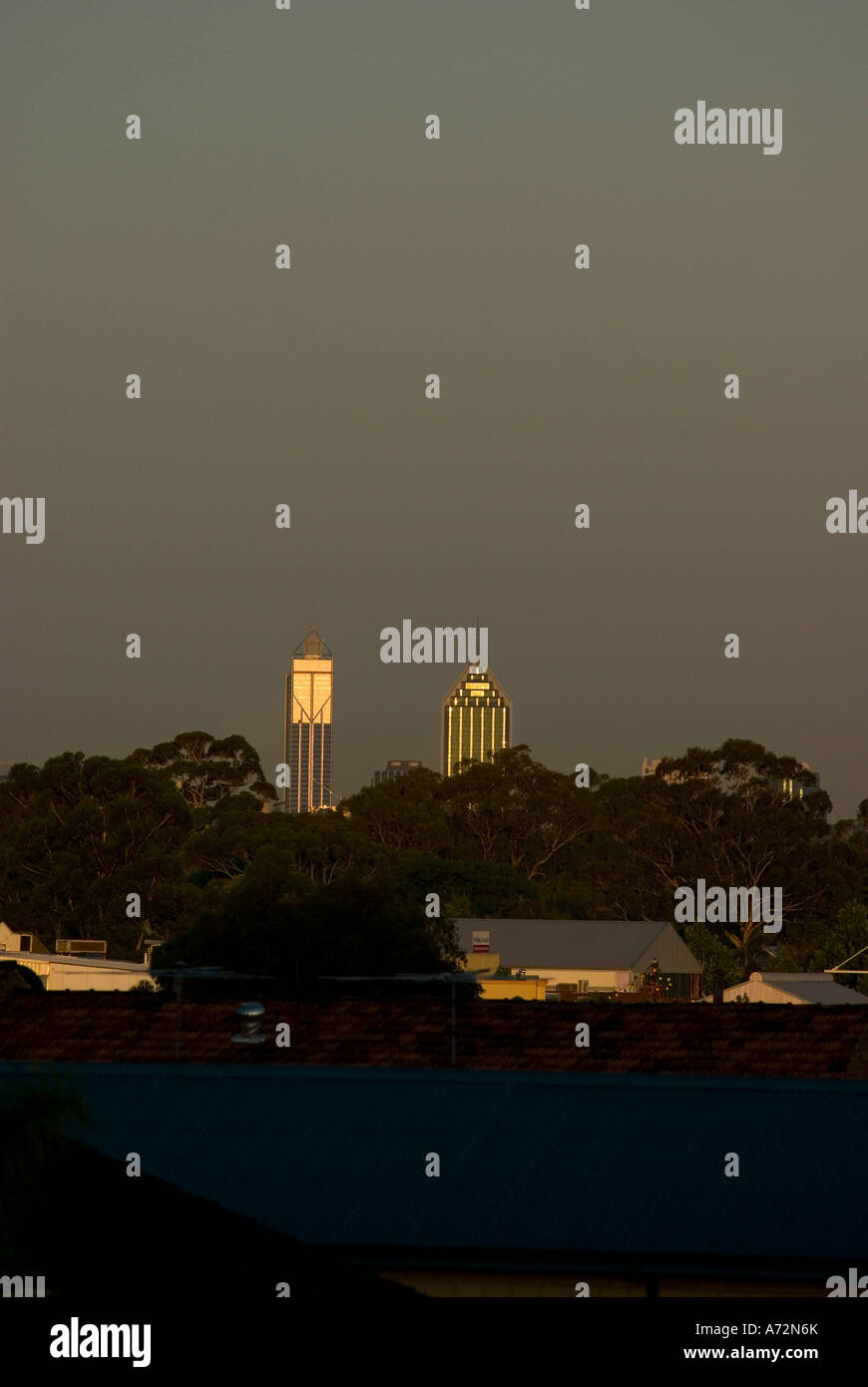 View of City Towers at Sunset, Perth, Western Australia Stock Photo - Alamy