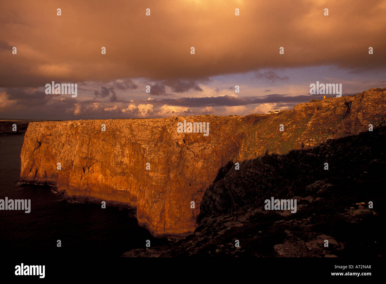 Portugal, Algarve. Sunset light on cliffs of Sagres, Cabo de Sao ...