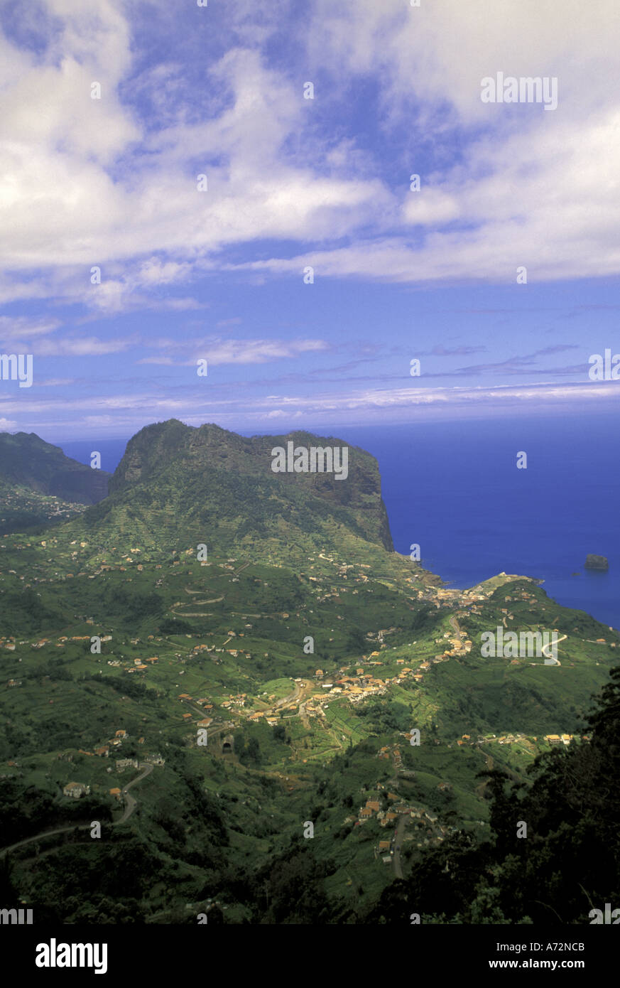 Europe, Portugal, Madeira. Bocha de Portela Pass (alt. 662m). View of ...