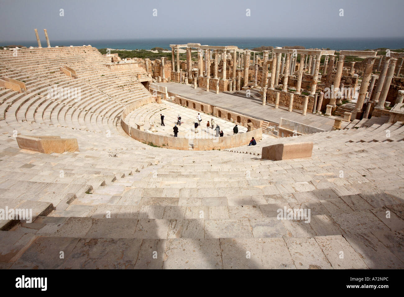 The Roman Theatre at Leptis Magna, Libya. Begun in AD1-2 it is one of ...