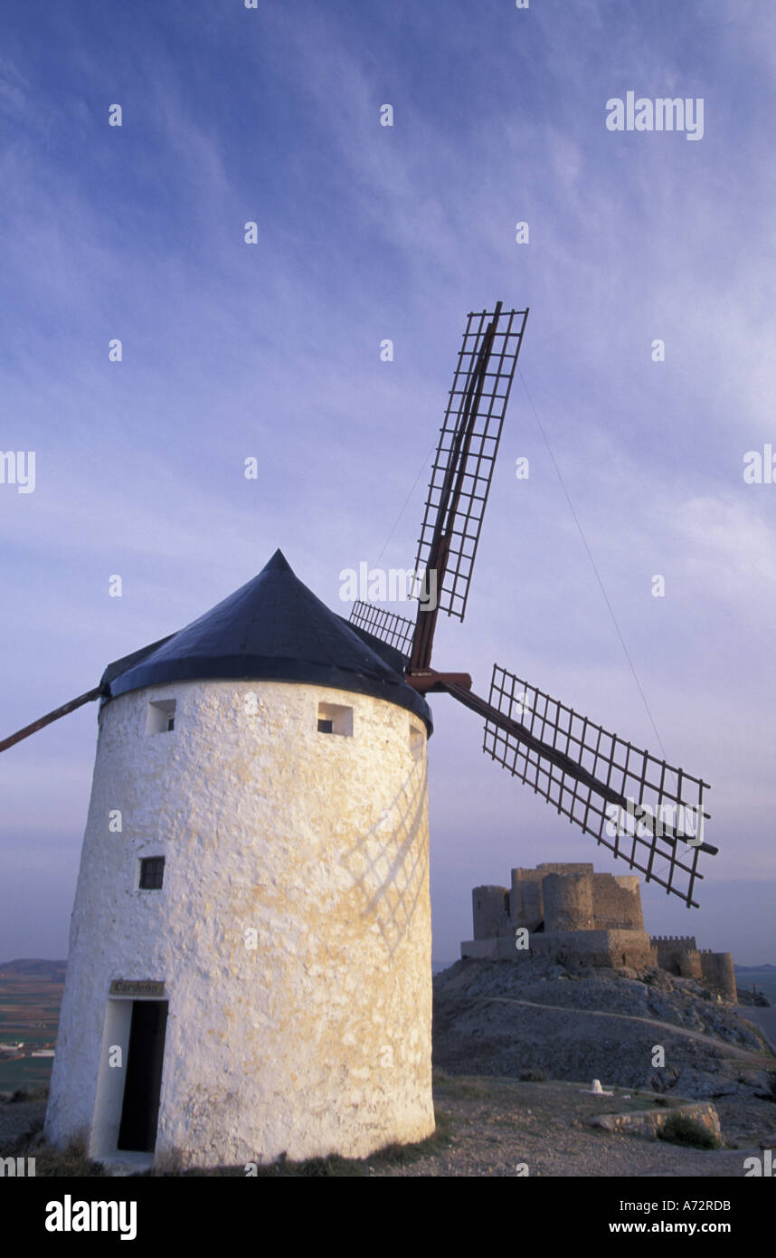 Spain, Consuegra, Castile-La Mancha Windmill and castle ruins (12th C ...