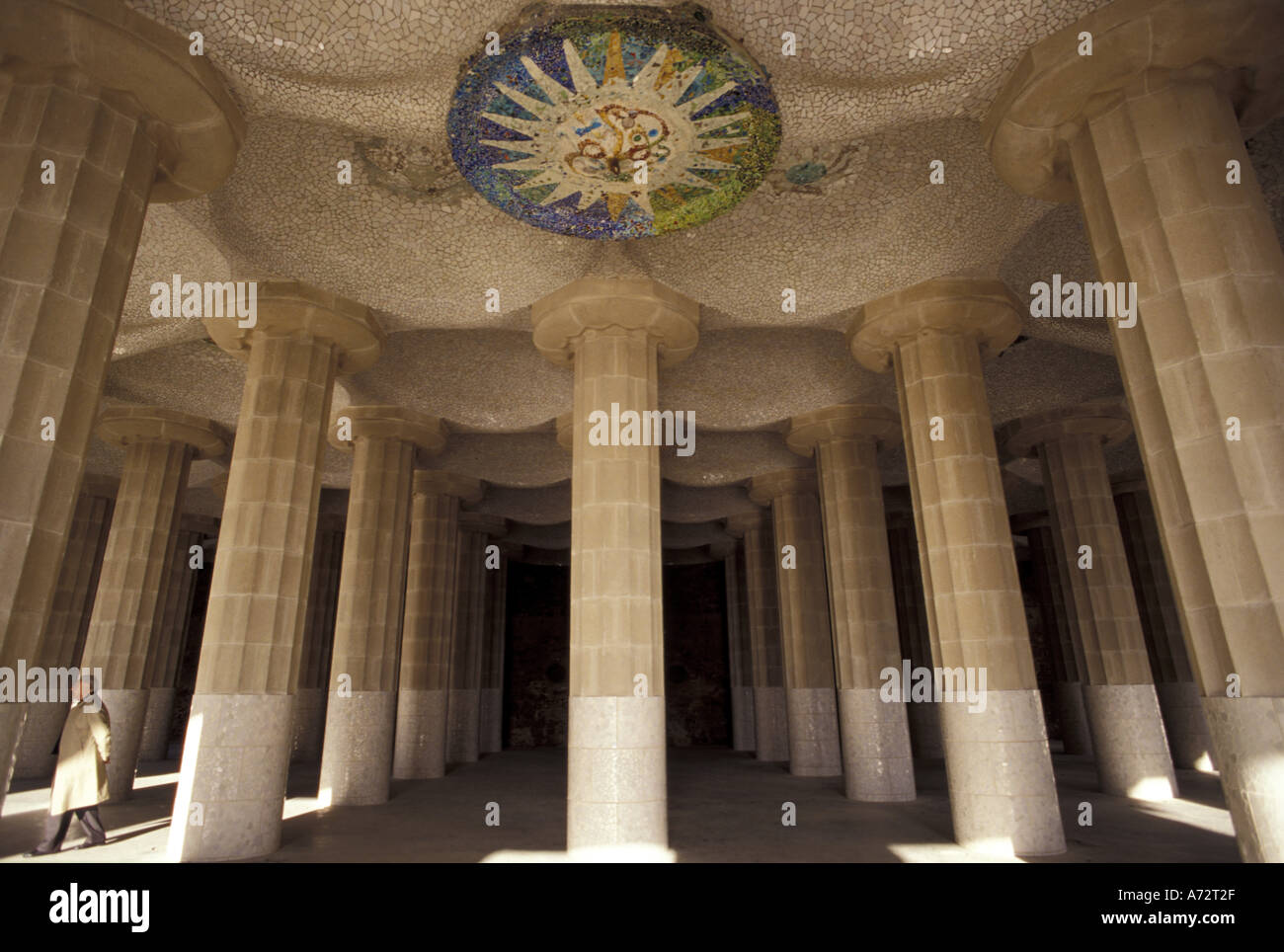 Europe, Spain, Barcelona, Parc Guell. Hundred Columns hall Stock Photo ...
