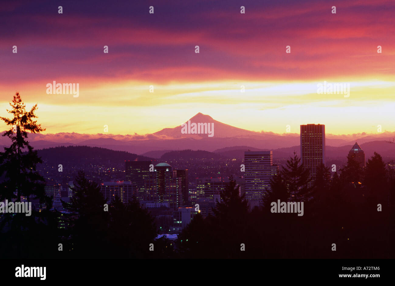 Mount hood portland city oregon skyline mountain mountains hi-res stock ...