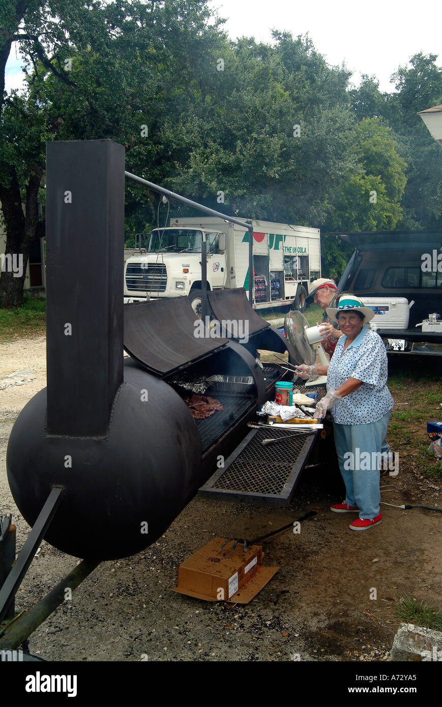 Big Texan barbecue and cookers in Bandera Texas Stock Photo - Alamy