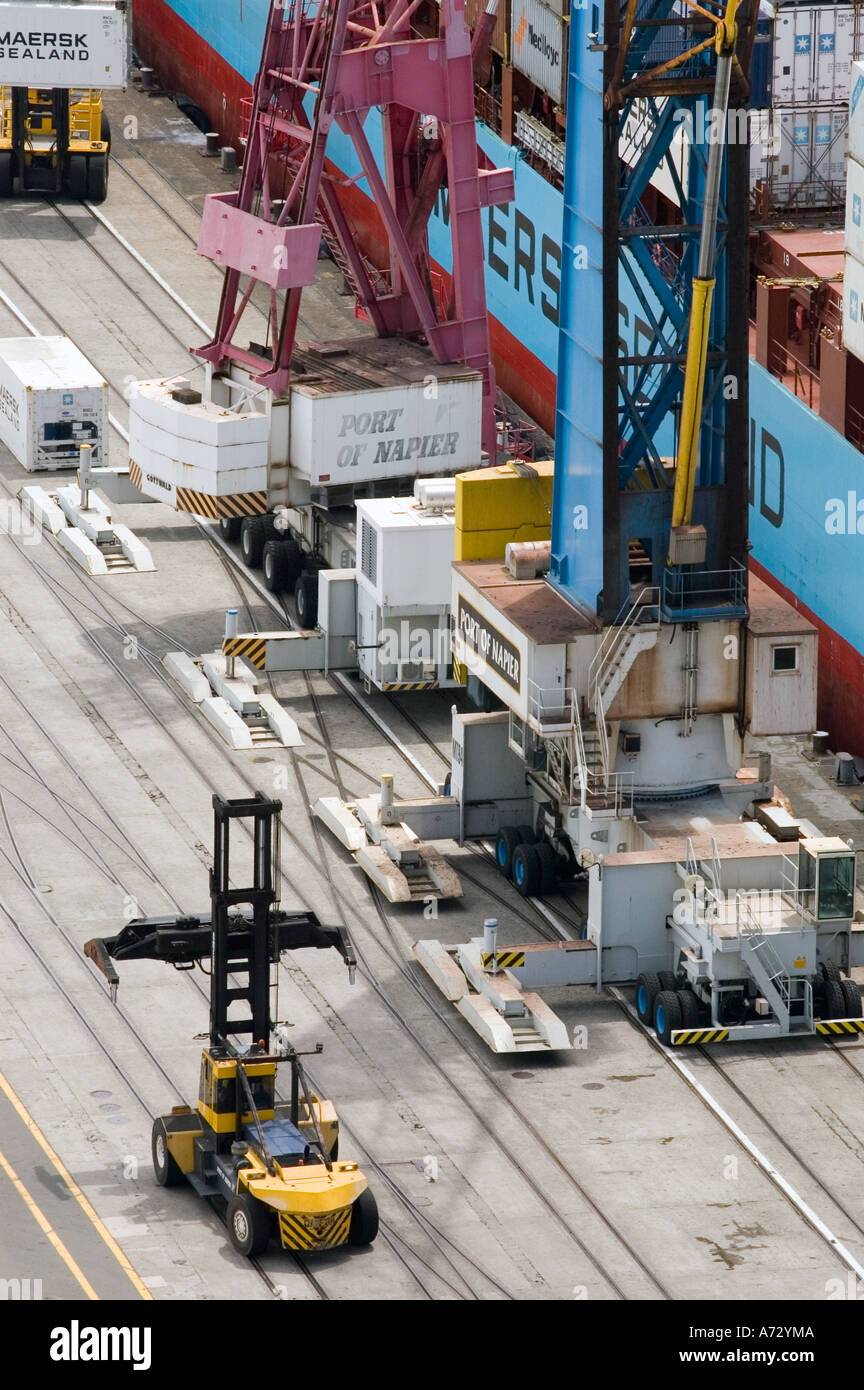 Container transporter at the Port of Napier, New Zealand Stock Photo ...