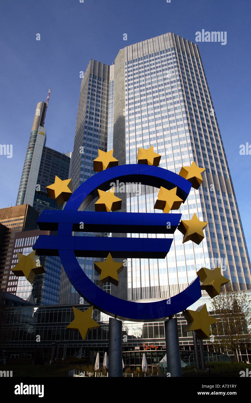 The giant Euro symbol outside the European Central Bank in Frankfurt in ...