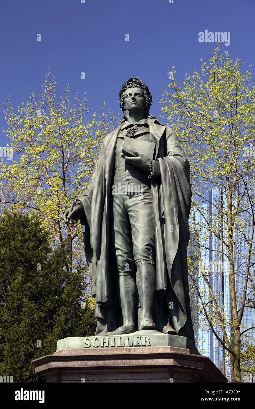 The statue of German author and poet Schiller amidst high rise ...