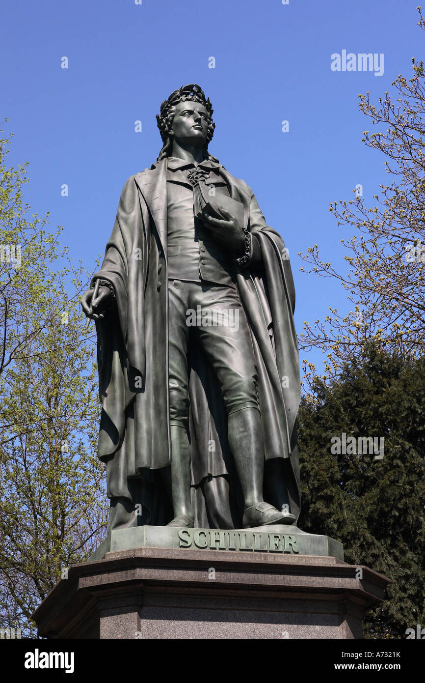 The statue of German author and poet Schiller amidst high rise ...