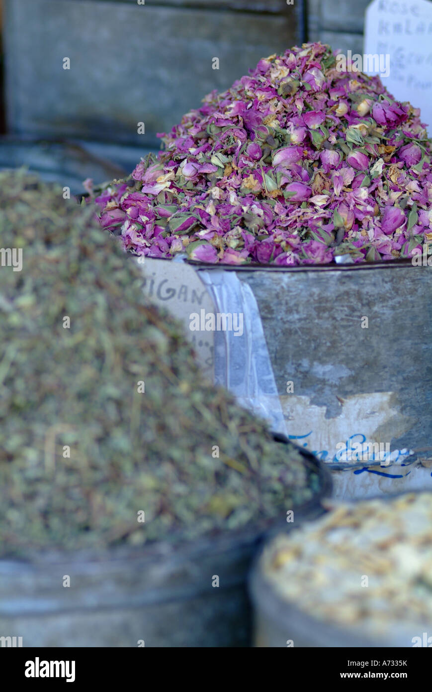 Herb spice stall in Souk shopping market Marrakesh Morocco Stock Photo ...