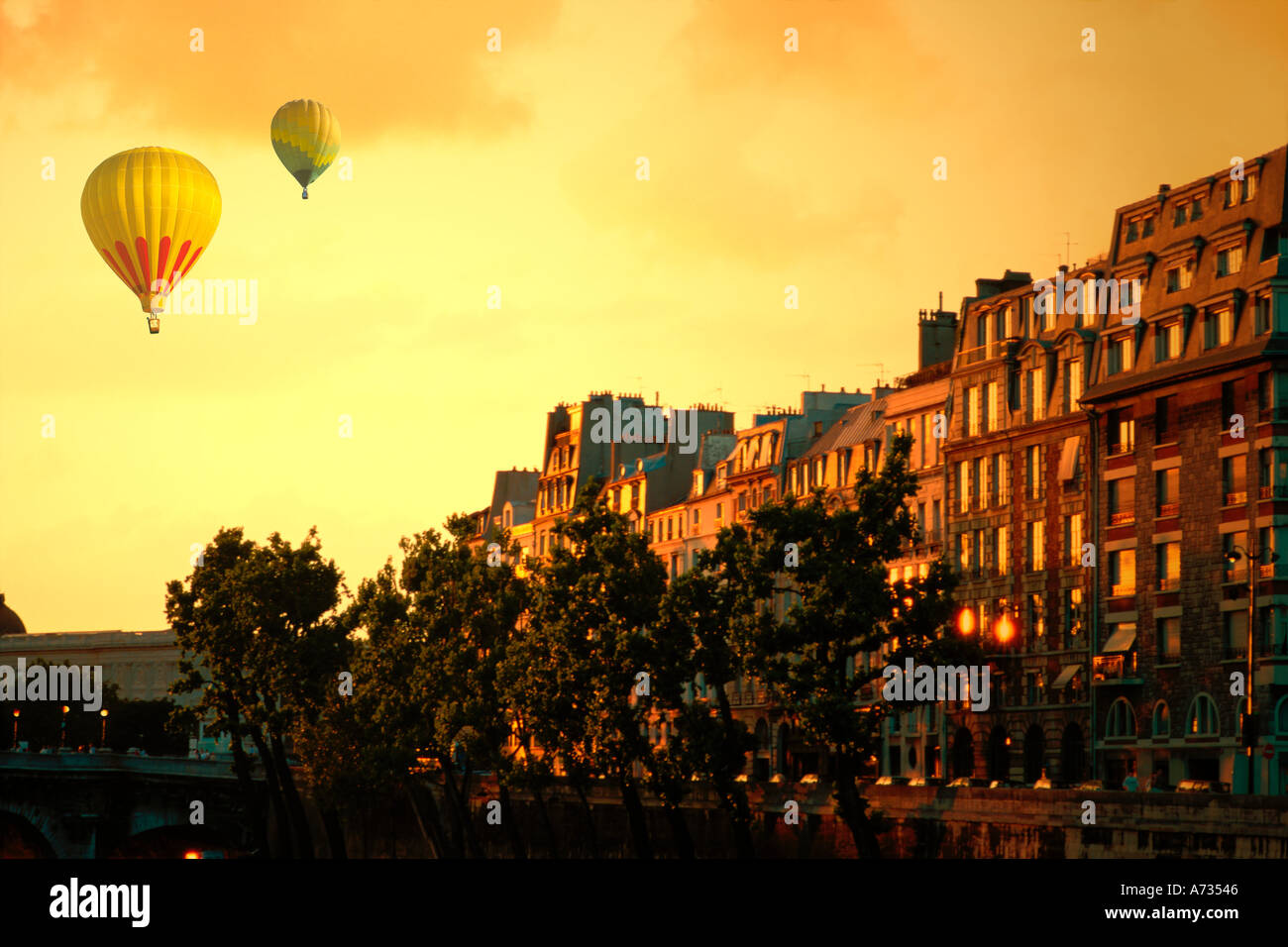 Hot air balloon flying in Paris sky Stock Photo - Alamy