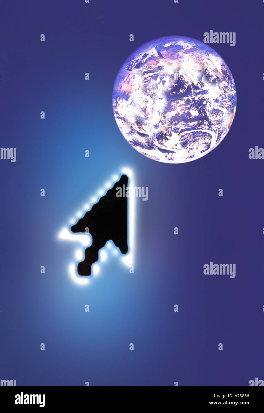 arrow cursor on computer screen pointing to the Earth Stock Photo - Alamy