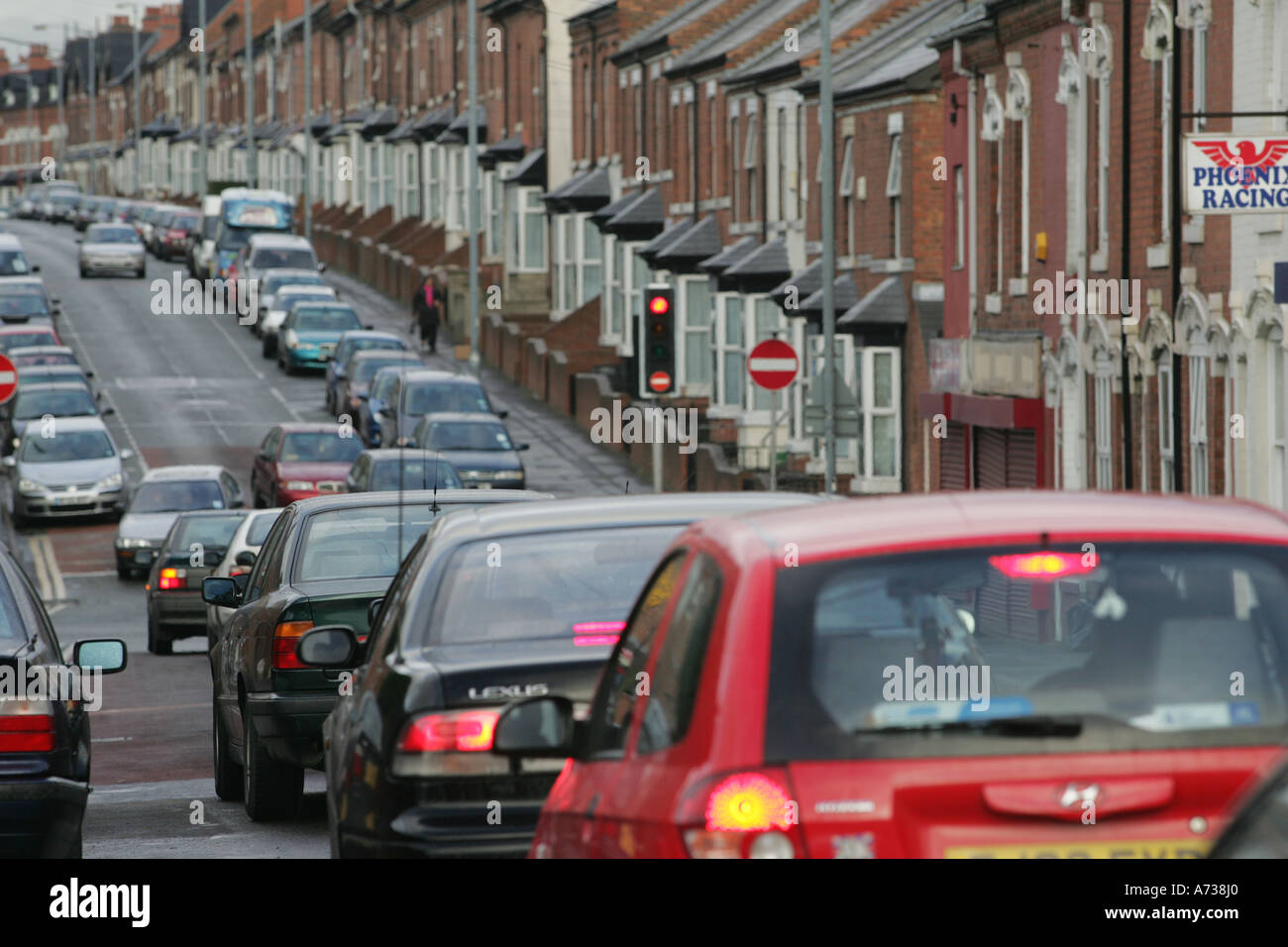 Vehicles queuing for traffic lights in Sparkhill, Birmingham Stock ...