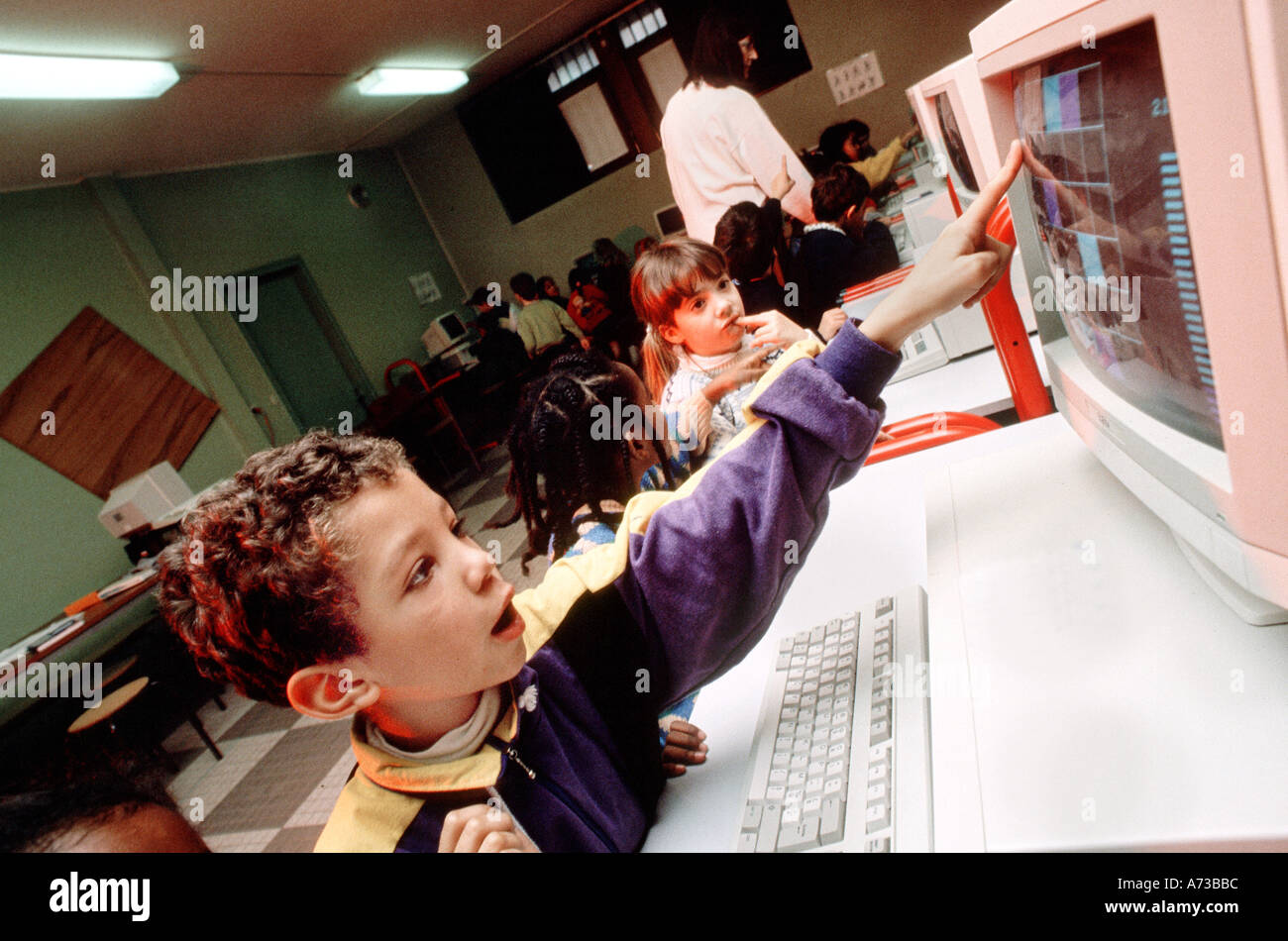 PARIS France, French Children in School Using Personal Computers, Young ...