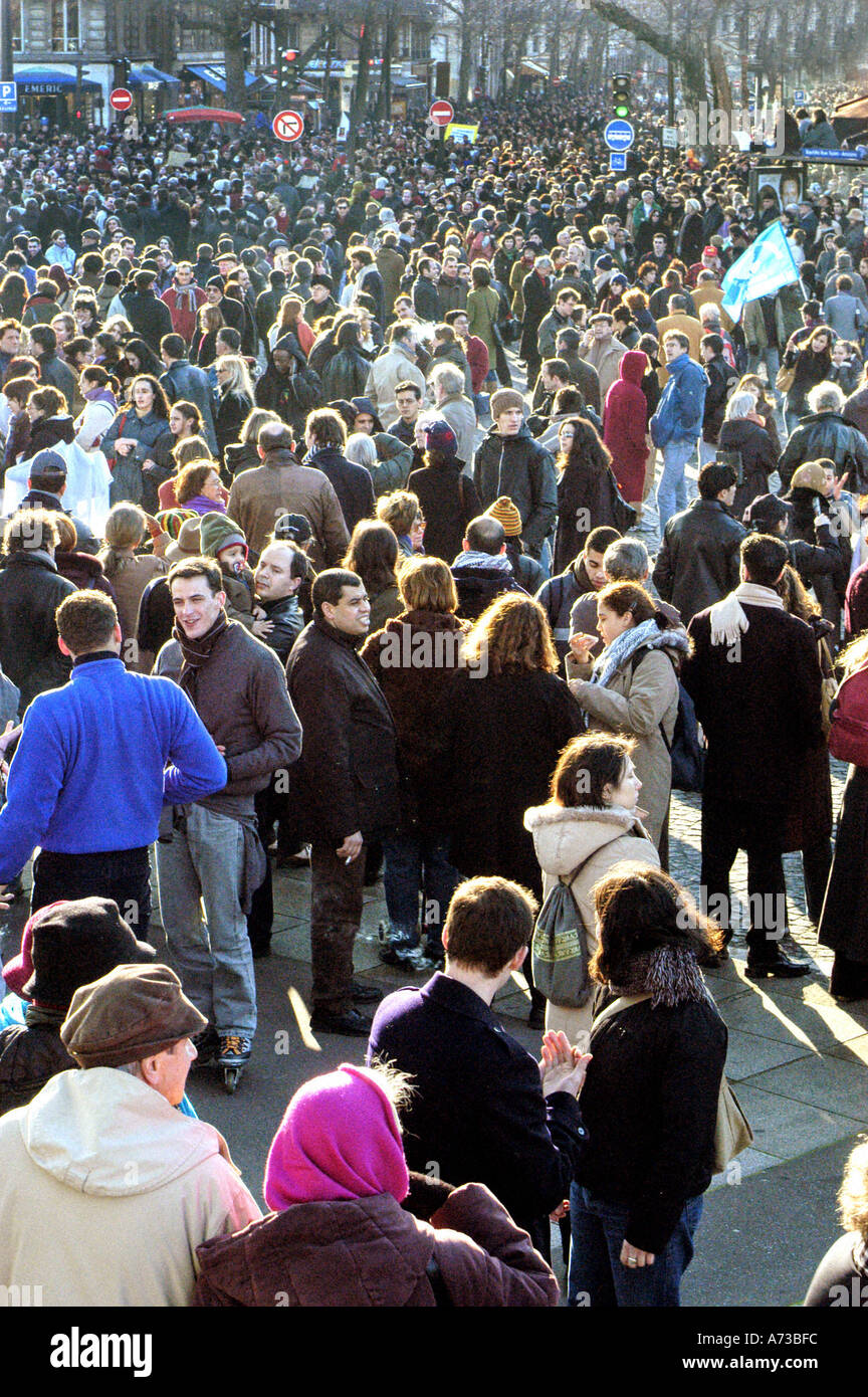 Large Crowds of French young people protesting at Demonstration paris ...