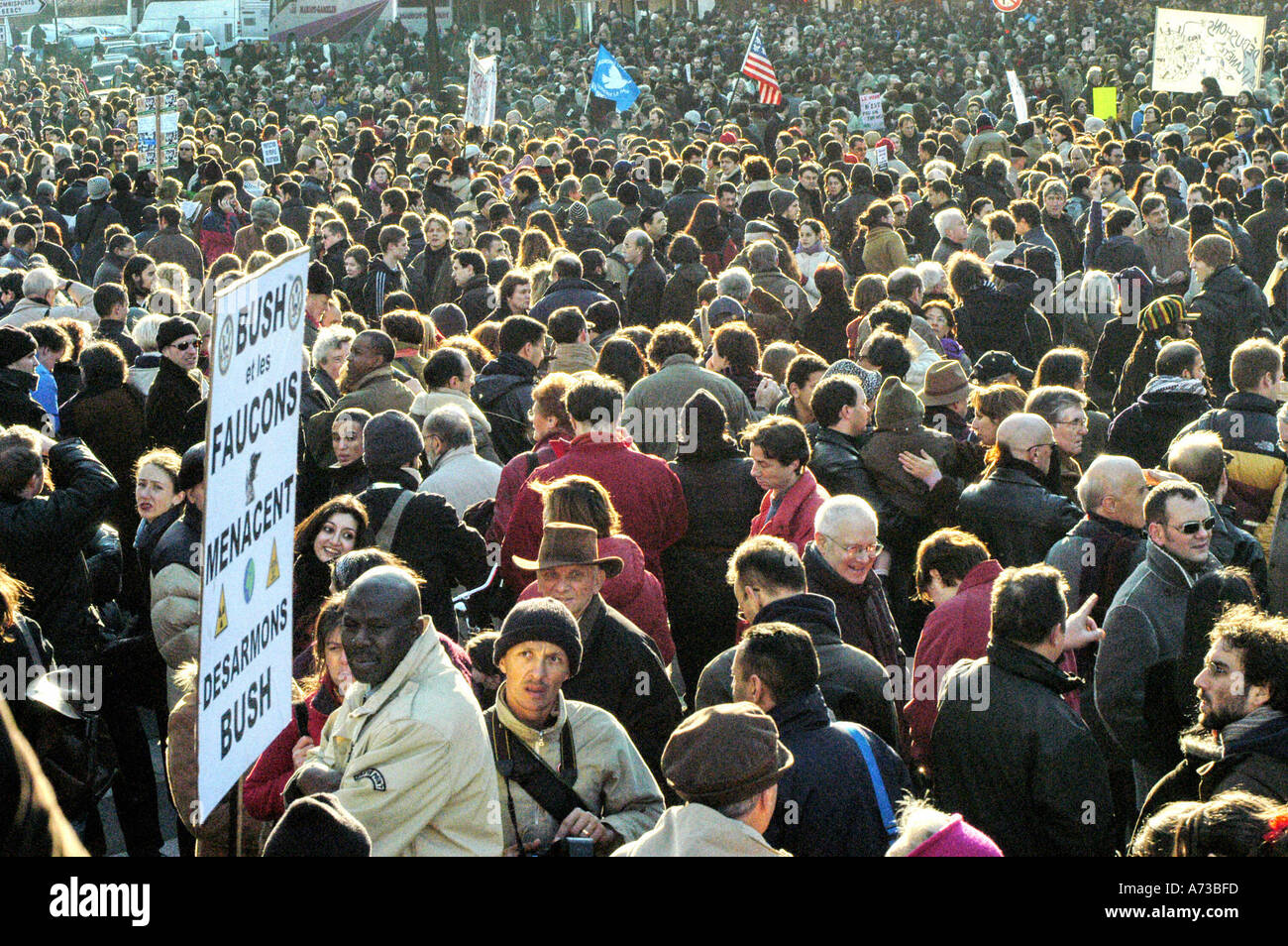 paris, France, Large big crowds aerial from Above, French People, at ...